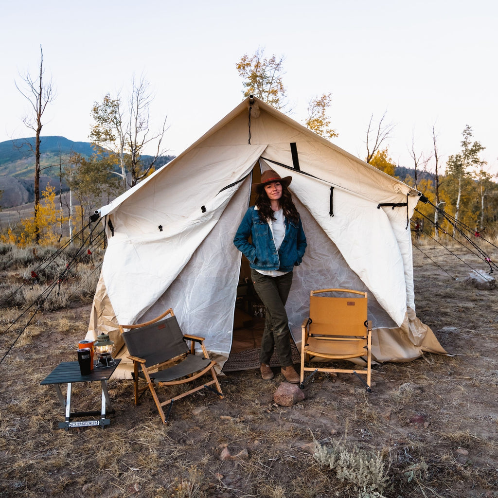 alpha wall tent 8x10 front view ready for camping